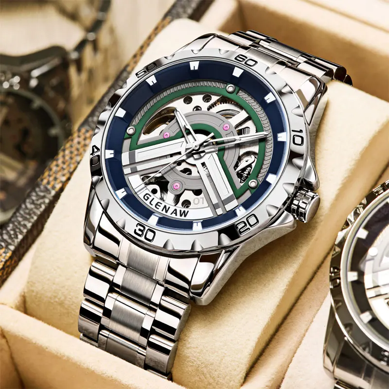 GLENAW-Original-Brand-Skeleton-Automatic-Movement-Man-Watch-Mechanical ...