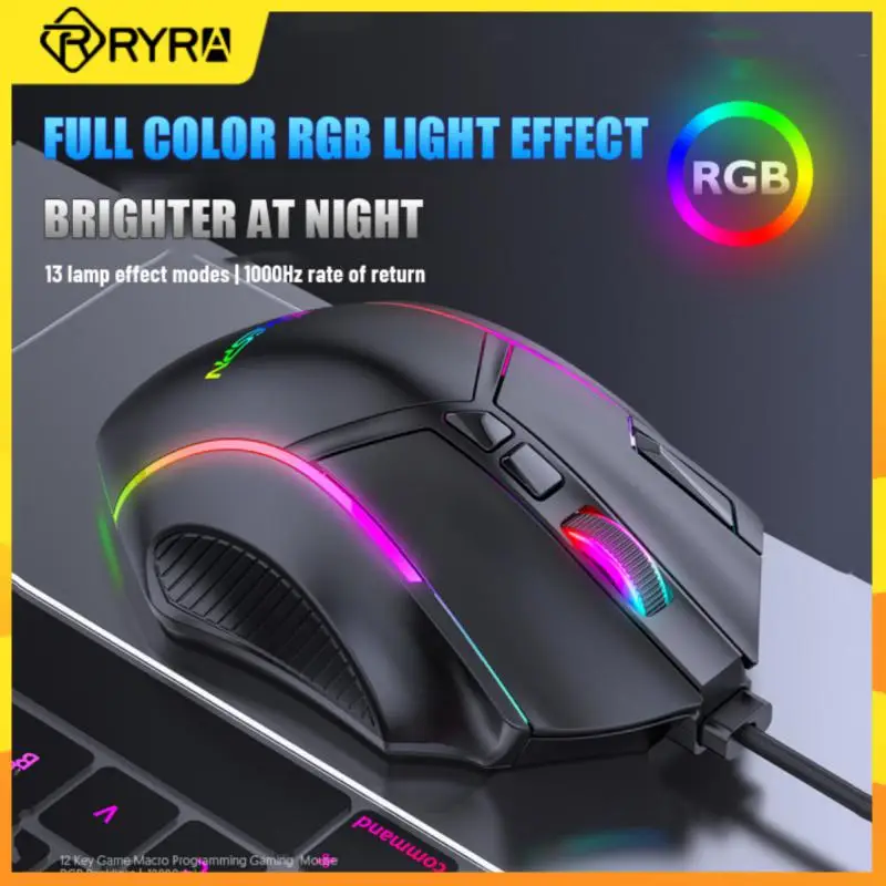 Ryra wired gaming mouse 12800dpi óptica rgb luz ergonômico computador gaming mause para macbook ...