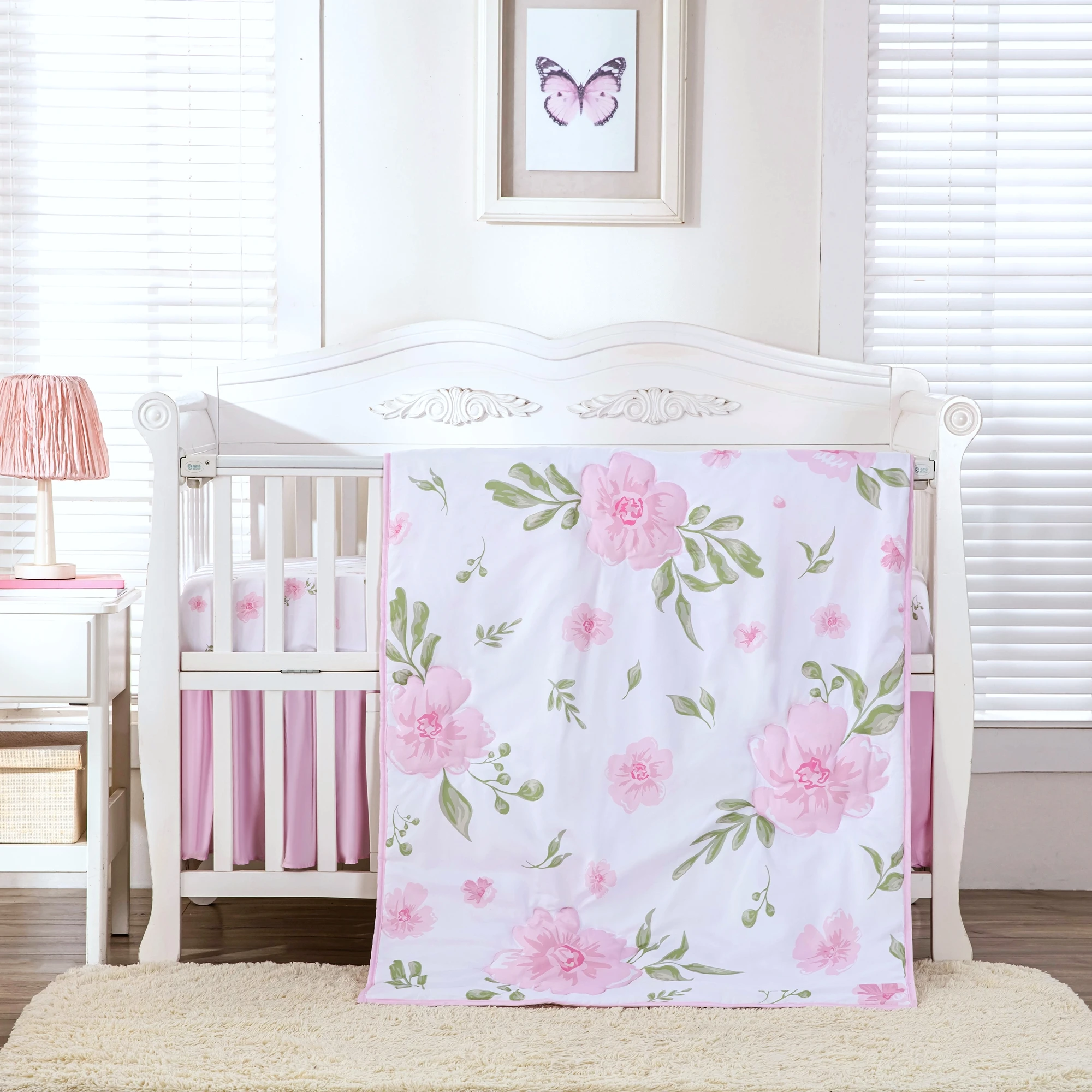 Pink Crib Bedding Set for Girls Boy 3Piece Baby Nursery Bedding Crib ...