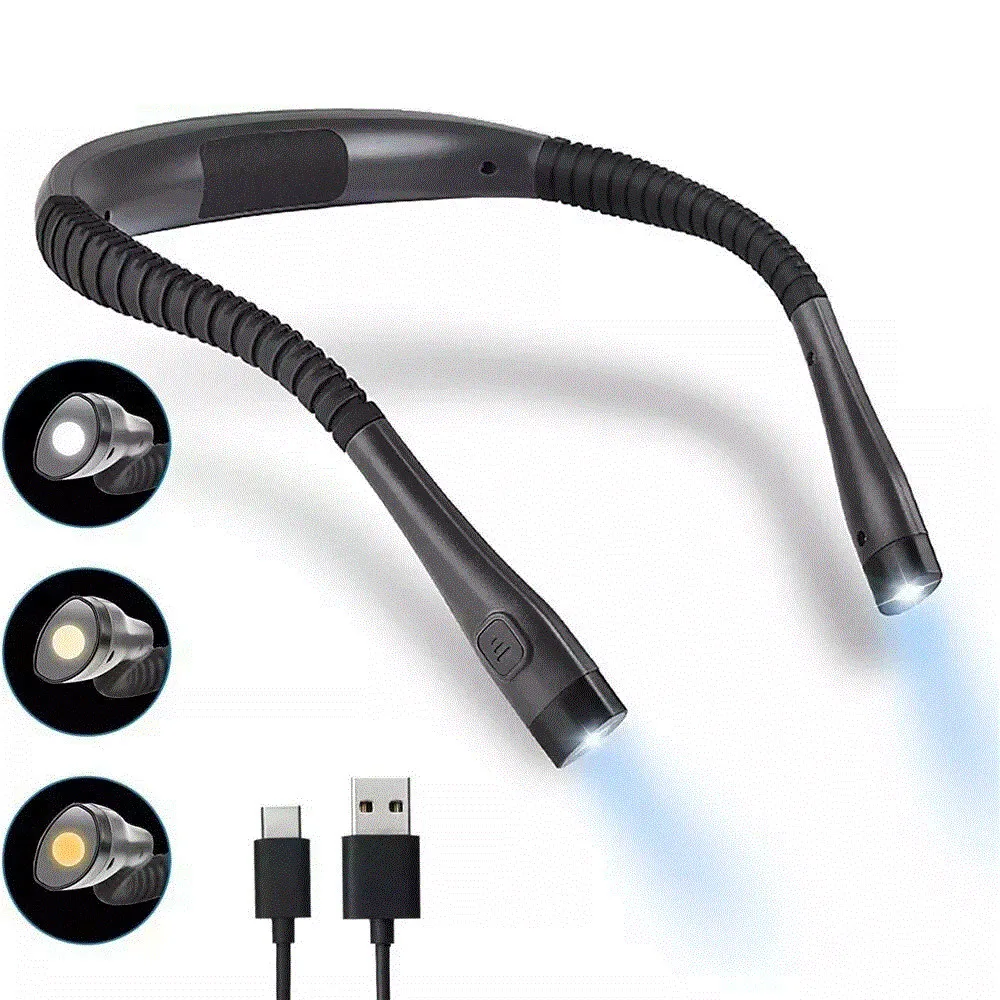 USB Rechargeable LED Neck Light for Reading in Bed Crafting Camping ...
