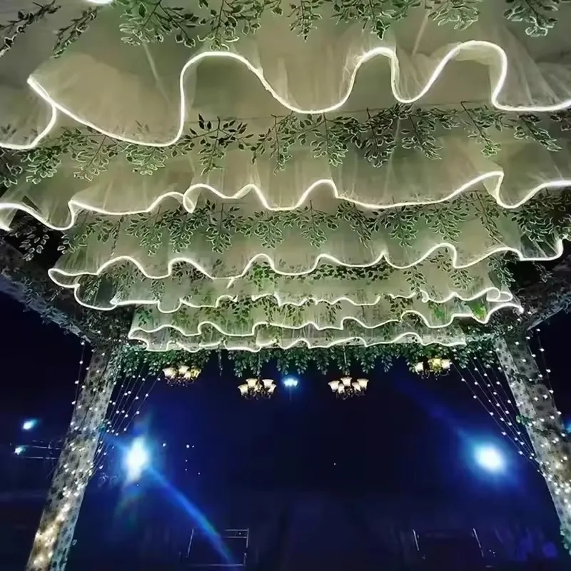 Creative luminous white wavy gauze Curtian, used as a centerpiece for ...