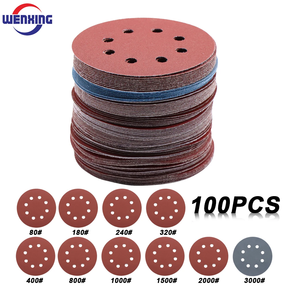 100pcs 5Inch 125mm Round Sandpaper 8 Holes Disk Sand Sheets Grit 80 ...