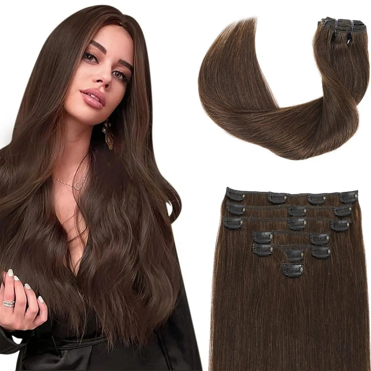 Mini-Clip-In-Human-Hair-Extensions-120g-7Pcs-16-Clips-Ins-Chocolate ...