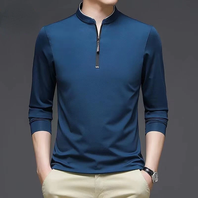 Fashion Men Solid Half-zip T-shirt Spring Autumn New Business Male ...