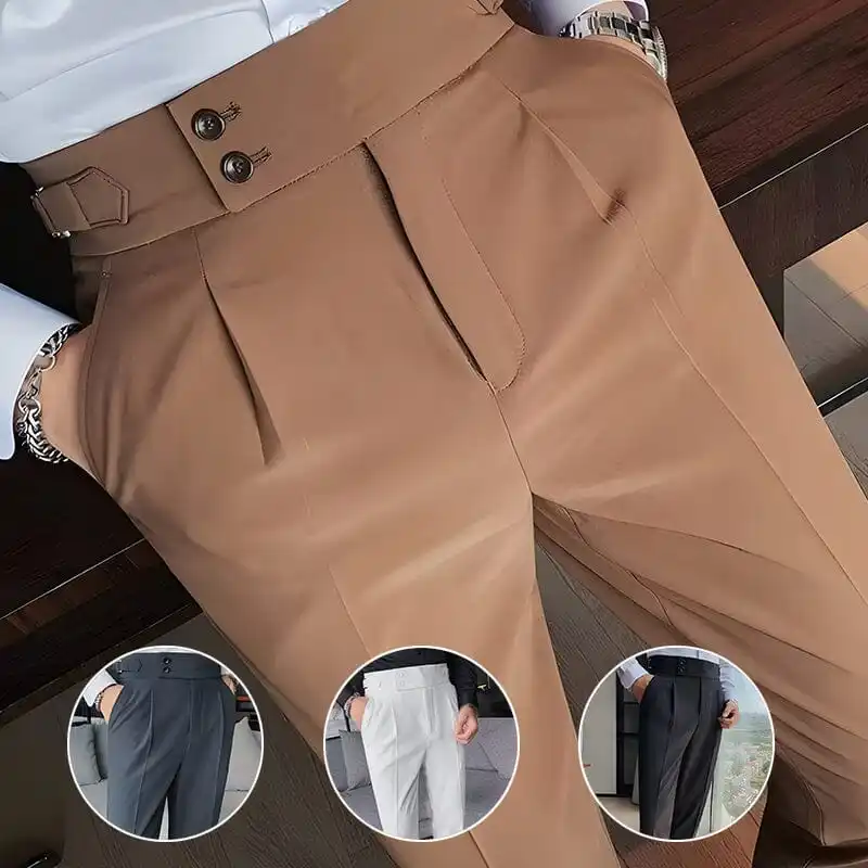 Men-s-Pants-with-Side-Adjusters-Manfinity-Mode-Men-Buckled-Detail-Suit ...