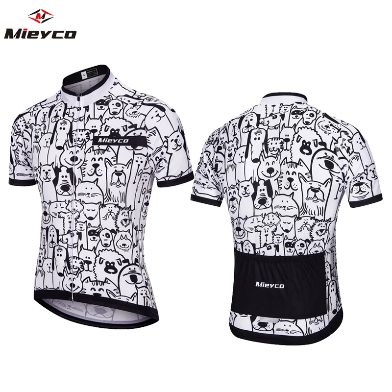 Men Breathable Unisex White Cartoon Cat Cycling Jersey Spring Anti-Pilling Eco-Friendly Bike ...