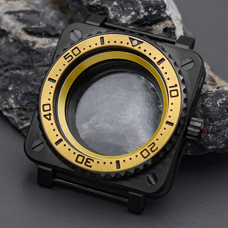 Mod Black Fit Seiko Square Watch Case Stainless Steel Sapphire Glass ...