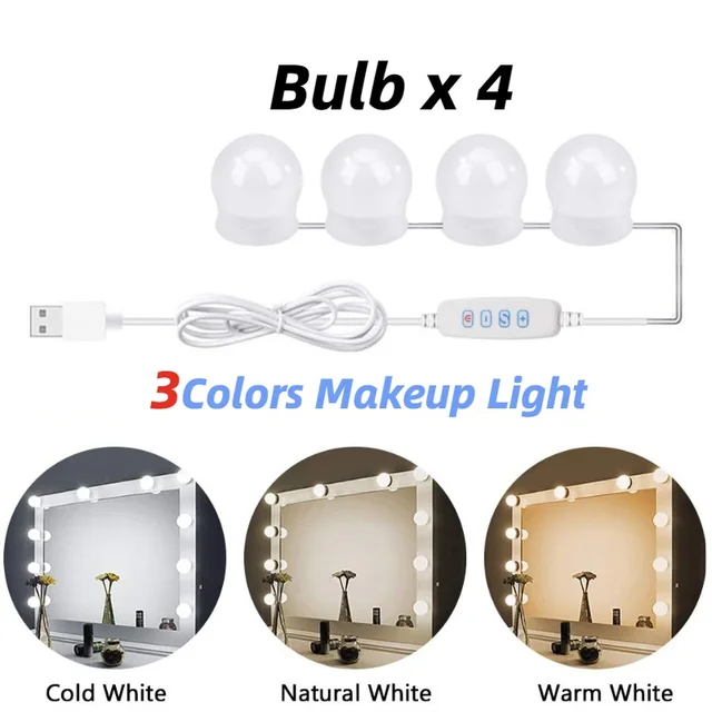 Makeup Mirror LED Light Bulbs Vanity Lights USB 12V Bathroom Dressing ...
