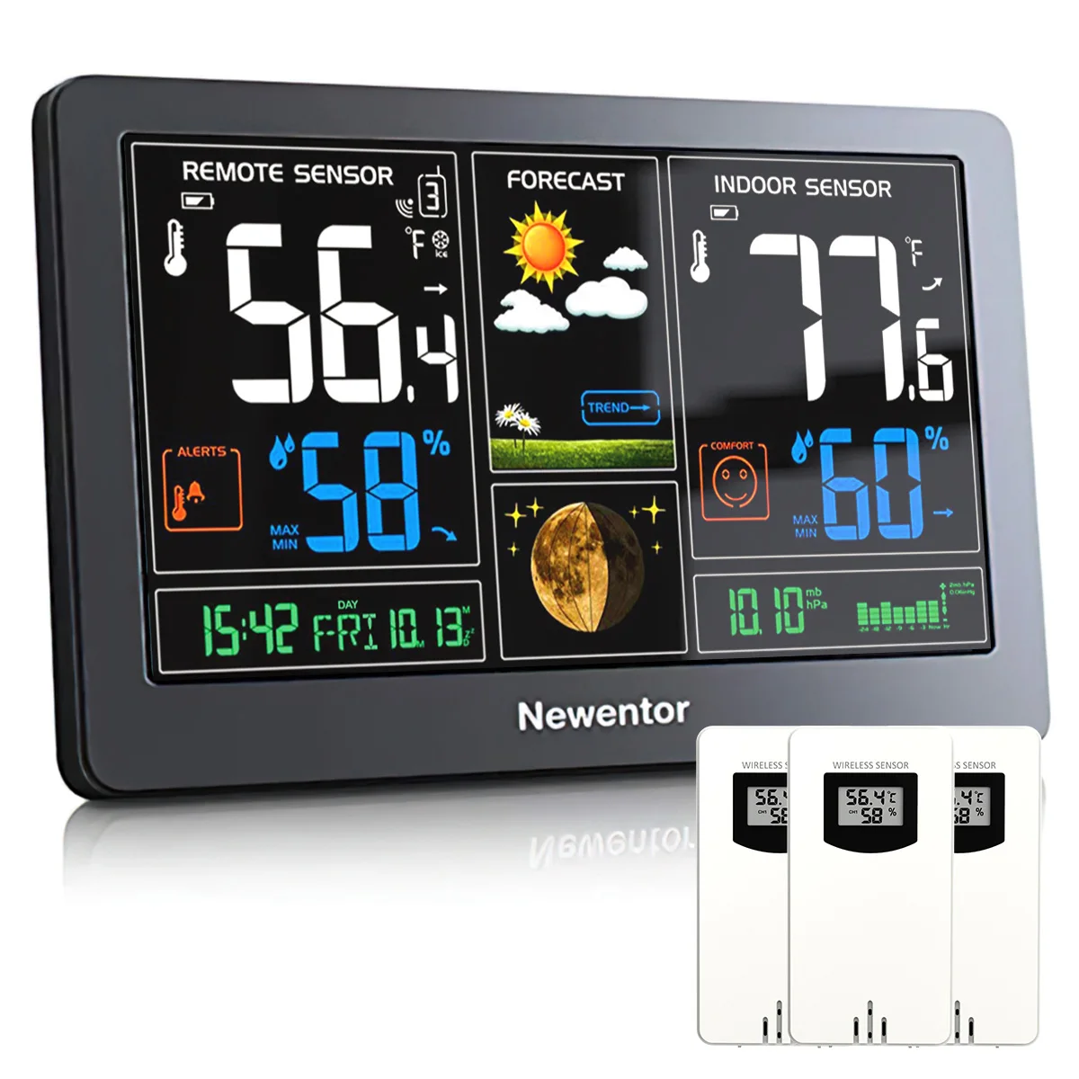 Newentor Weather Station Table Clock Wireless Digital Indoor Outdoor ...