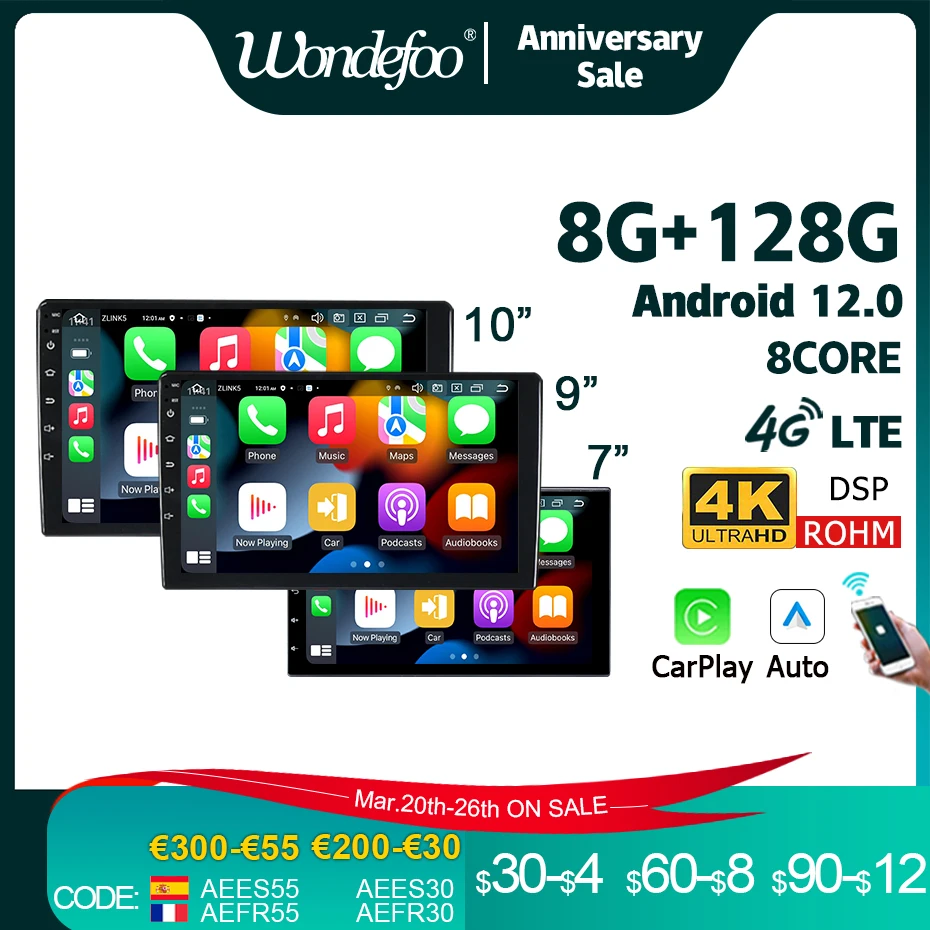 Carplay Android auto universal 2 DIN Auto Radio mulitmedia player BT 4G ...