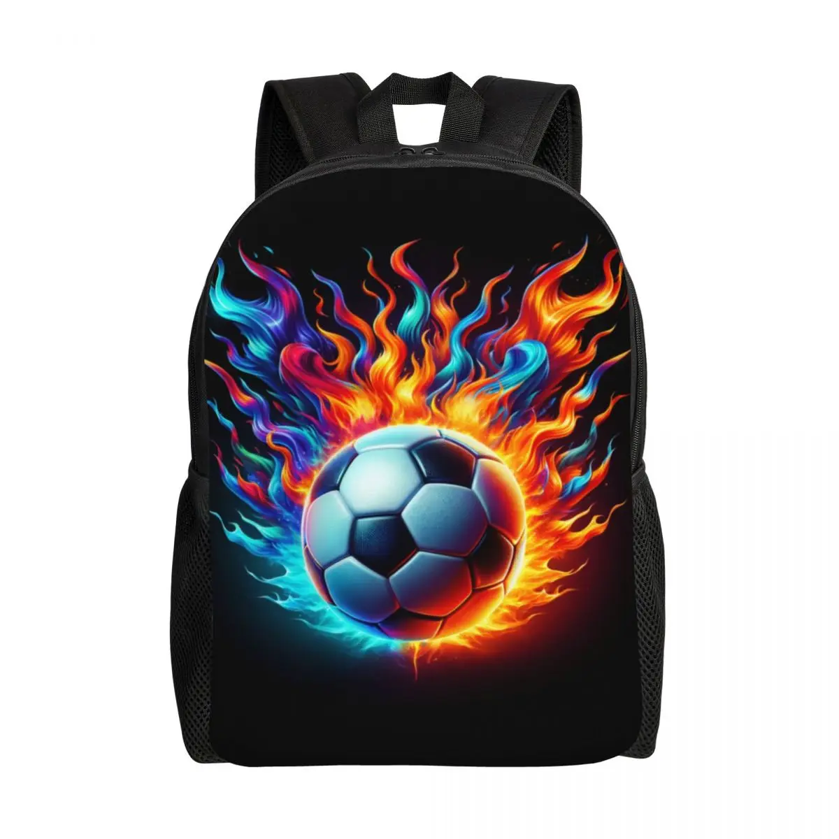 Customized-3D-Printing-Burning-Football-Soccer-Backpack-Flames-Flaming ...
