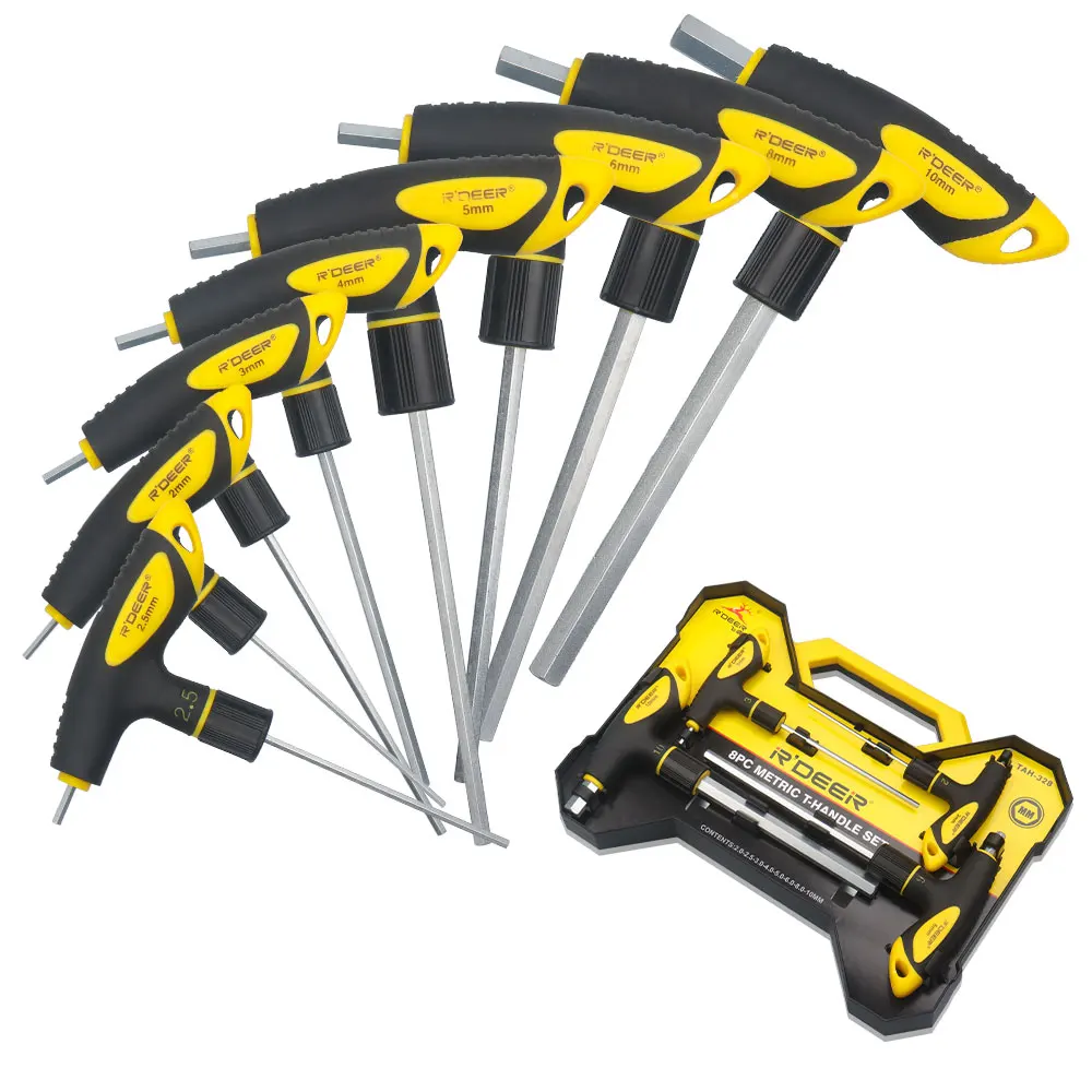 WOZOBUY 8 PC T handle Allen Wrench Set Metric Long Arm Flat End T