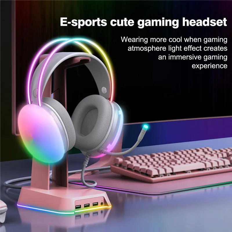 OKCSC Gradient Dynamic RGB Light Esports Girl Headphones For Computer ...