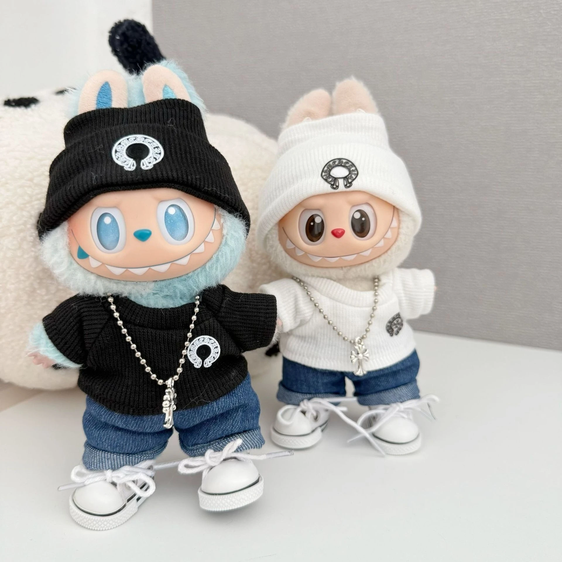 For 17cm Labubu Doll Clothing Luxury Fashion Trend Set Necklace Shoes ...