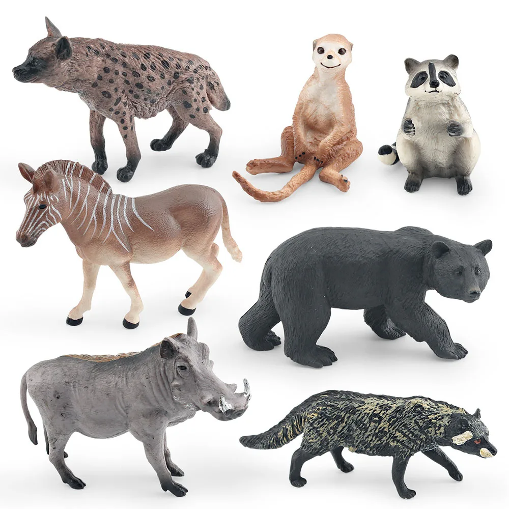 Mini-Wild-Animals-Figurines-Hyena-Warthog-Raccoon-Bear-Meerkat-Figures ...
