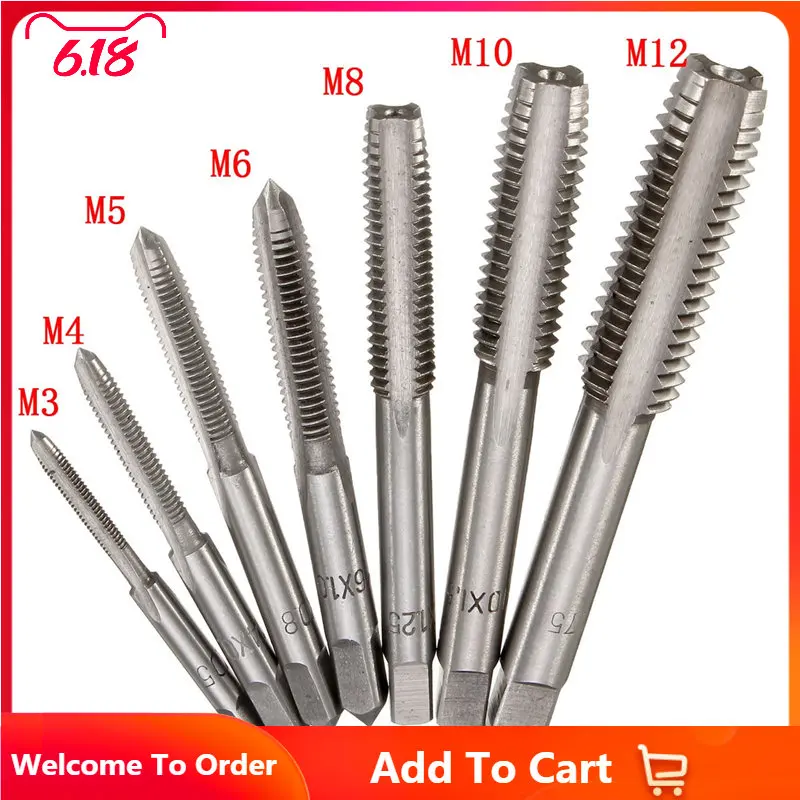 7pcs M3-m12 Metric Hss Right Hand Machine Straight Fluted Screw Thread ...