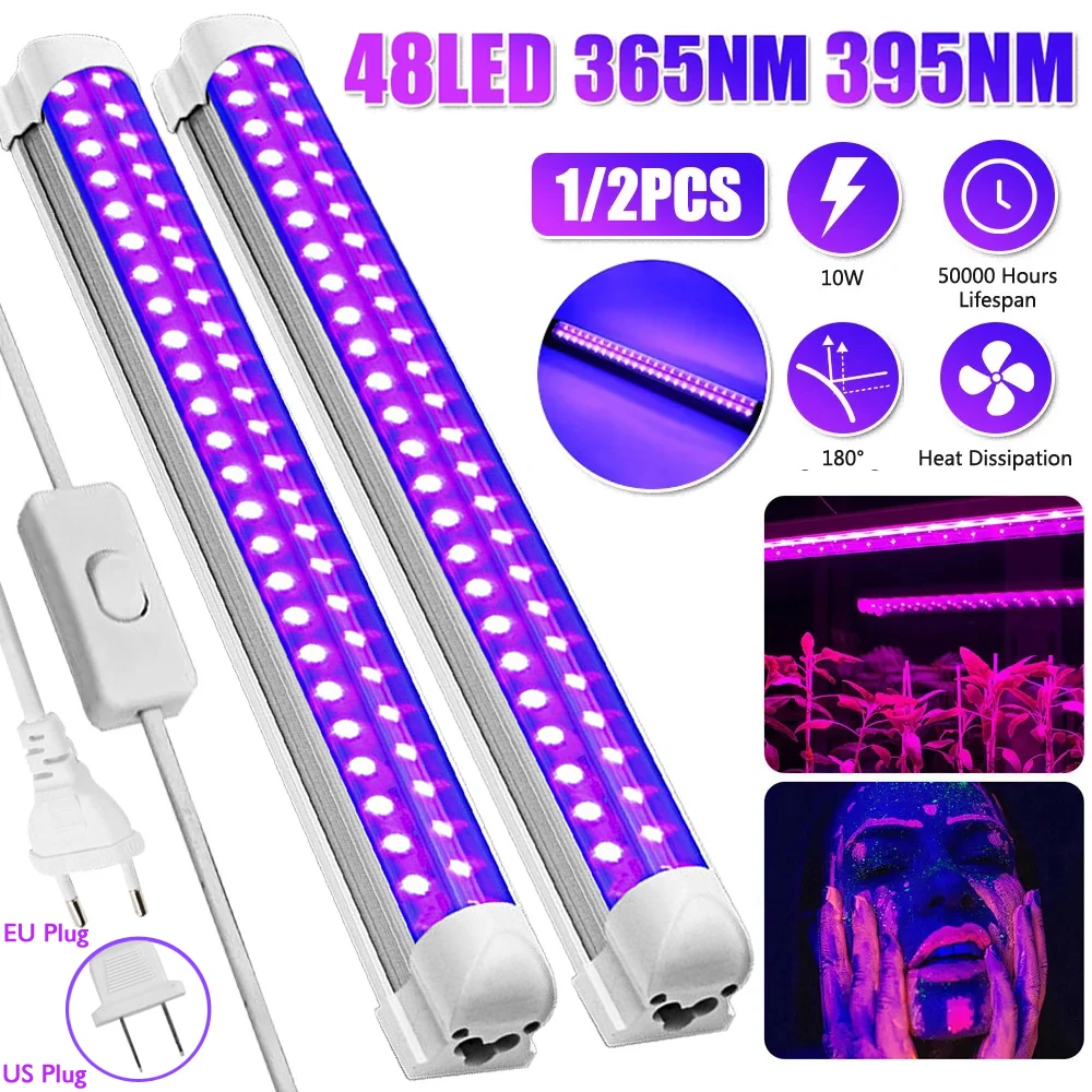 D2-10W-UV-Black-Light-48LED-Ultraviolet-Tube-365nm-395nm-Strip-Lamp ...