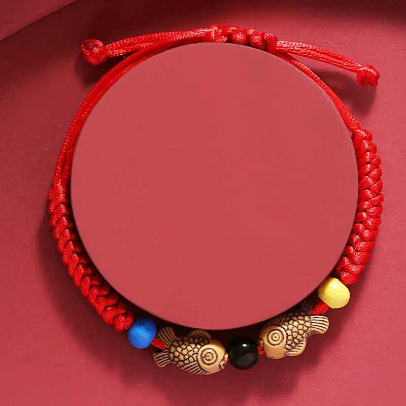 1pc Good Lucky Red Rope Bracelet Hand Woven Double Fish Chain Adjustable Personalized Accessories For Women And Men Jewelry Gift Style Hub