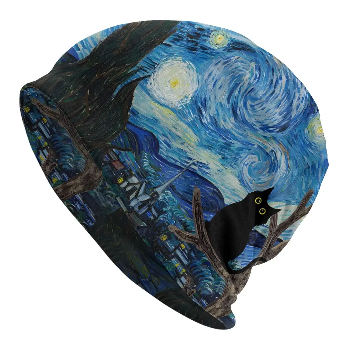 Black-Cat-In-Van-Gogh-Starry-Night-Unisex-Bonnet-Hiking-Double-Layer ...