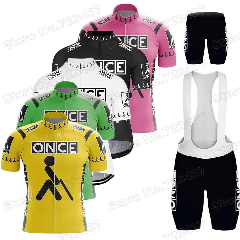 2025 Retro Team ONCE Cycling Jersey Set Pink Yellow White Black Vintage ...
