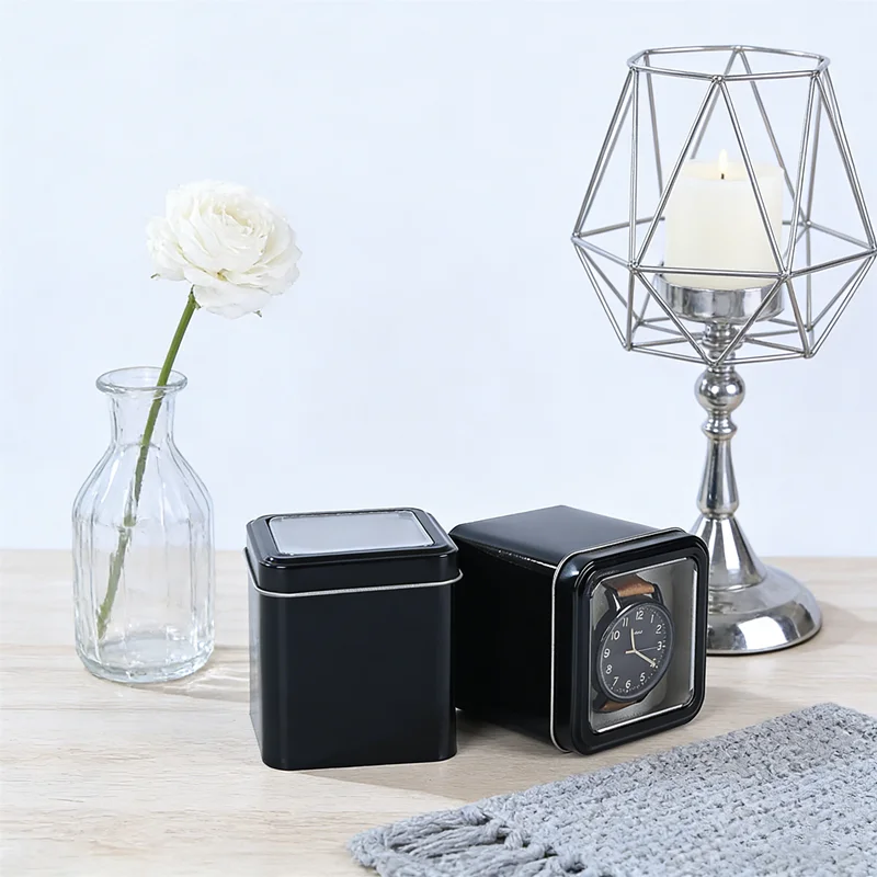 Vintage Style Metal Watch Box 8CM Square Tin Can with Padded Insert ...