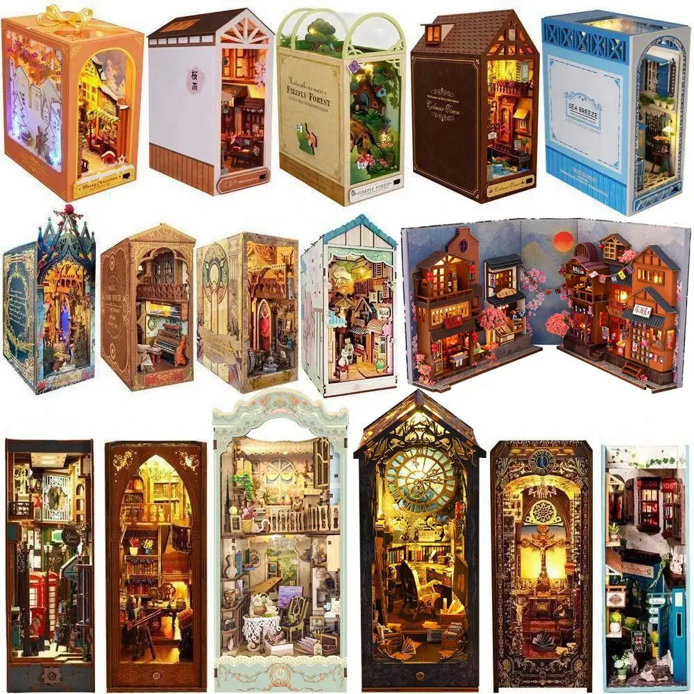 DIY-Wooden-Book-Nook-Shelf-Insert-Kit-Miniature-Fairy-Tale-Town ...
