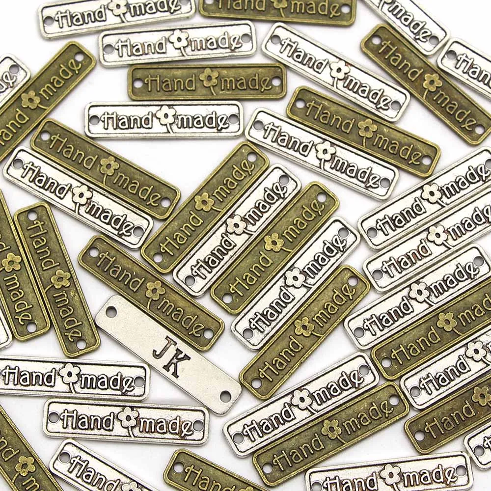 10Pcs-Handmade-Metal-Tags-Rectangle-Vintage-Label-Silver-Bronze-Sewing ...