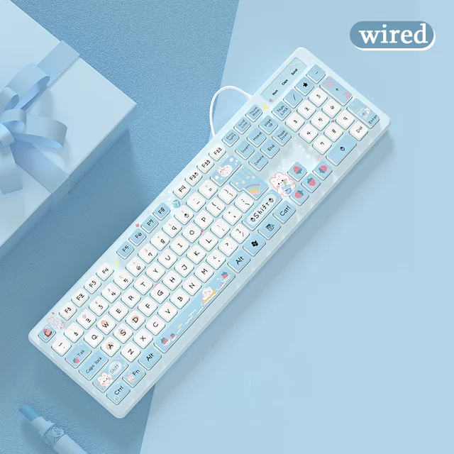 104 Keys Cute Wired Keyboard Kawaii Pink Cartoon Girl Gamer Keyboard ...