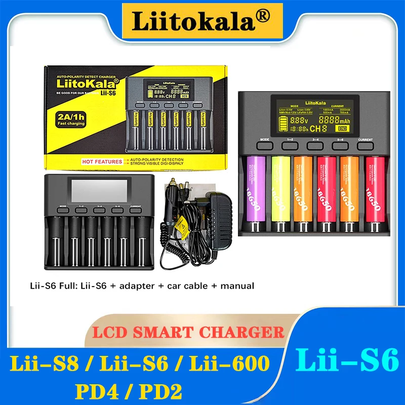 LiitoKala Lii-S6 Lii-S8 Lii-600 Li-ion 3.7V NiMH 1.2V Li-FePO4 3.2V IMR ...
