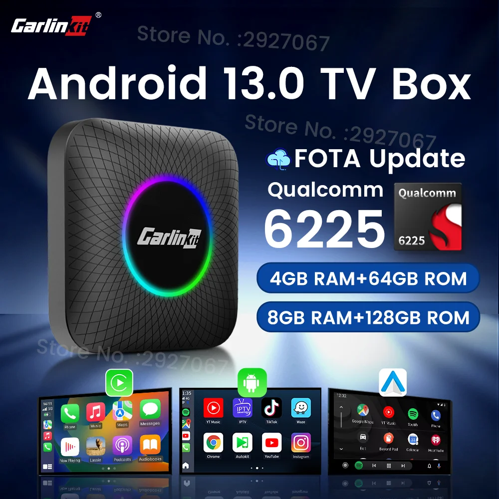 CarlinKit 무선 카플레이 Ai 박스, 안드로이드 13, SM6225, 8 코어, 8G + 128G, IPTV, 넷플릭스, 스마트 TV 박스, TF 통한 512GB