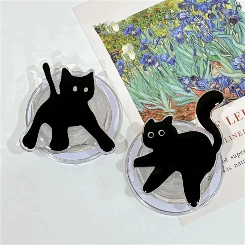 Korean Cute Fun Black Cat Magnetic Holder Grip Tok Griptok Phone Stand ...