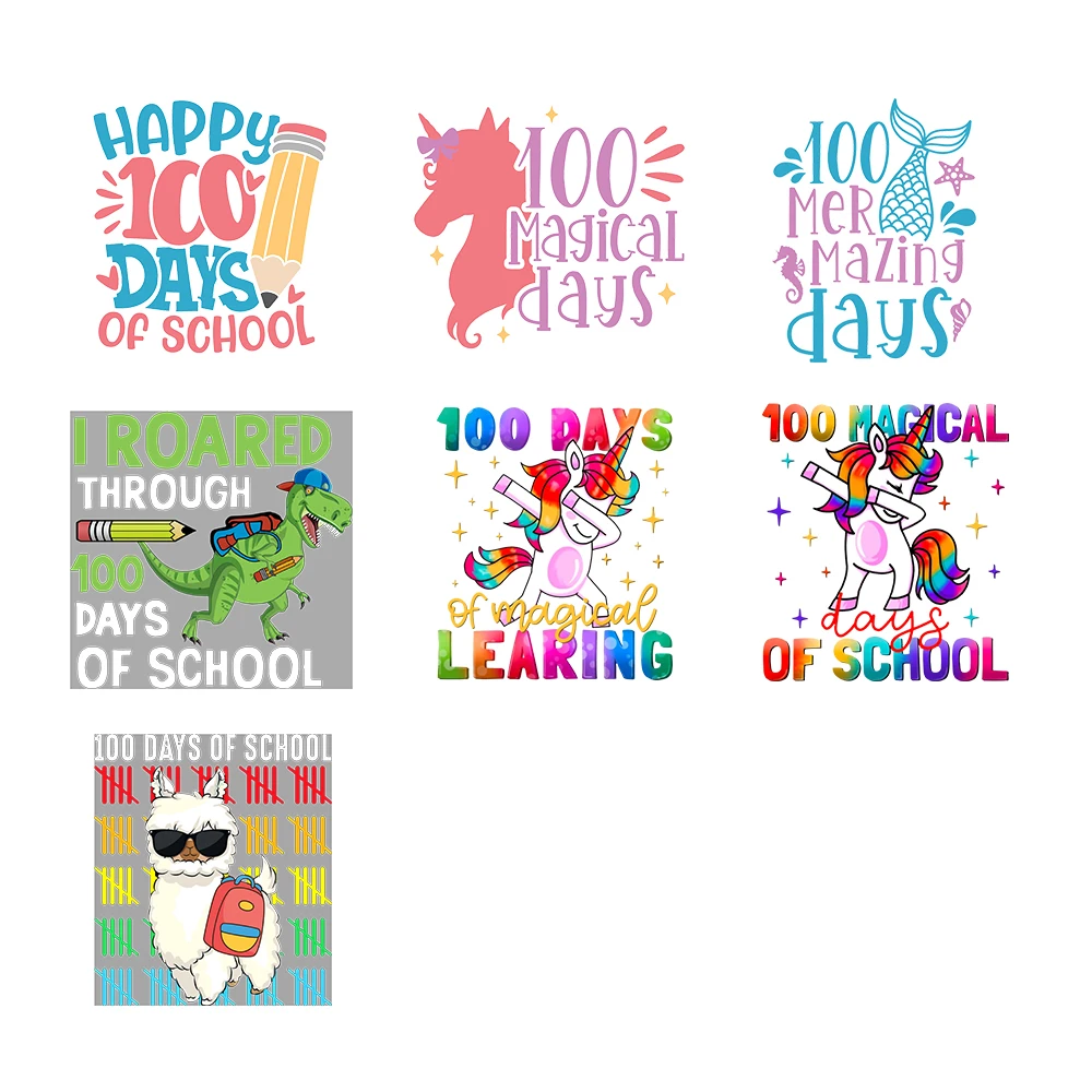 100-Days-Of-School-Iron-On-Transfer-For-Clothing-Patches-DIY-Washable-T ...