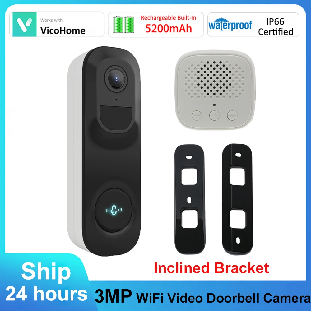 Vicohome-3MP-Smart-Video-Doorbell-WiFi-Outdoor-Door-Bell-Waterproof-IP65-Battery-Intercom-160 ...