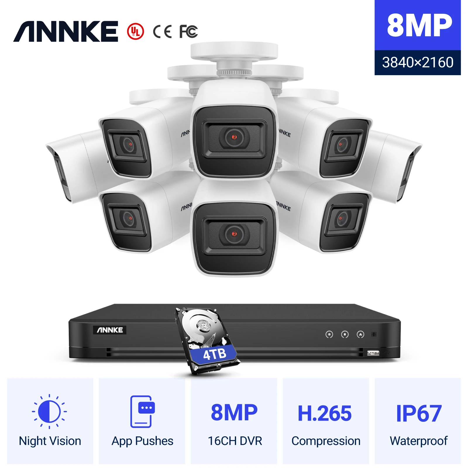 ANNKE 16CH 8MP POE NVR Kit Security Camera System Two Way Audio H.265+ CCTV Video Surveillance ...