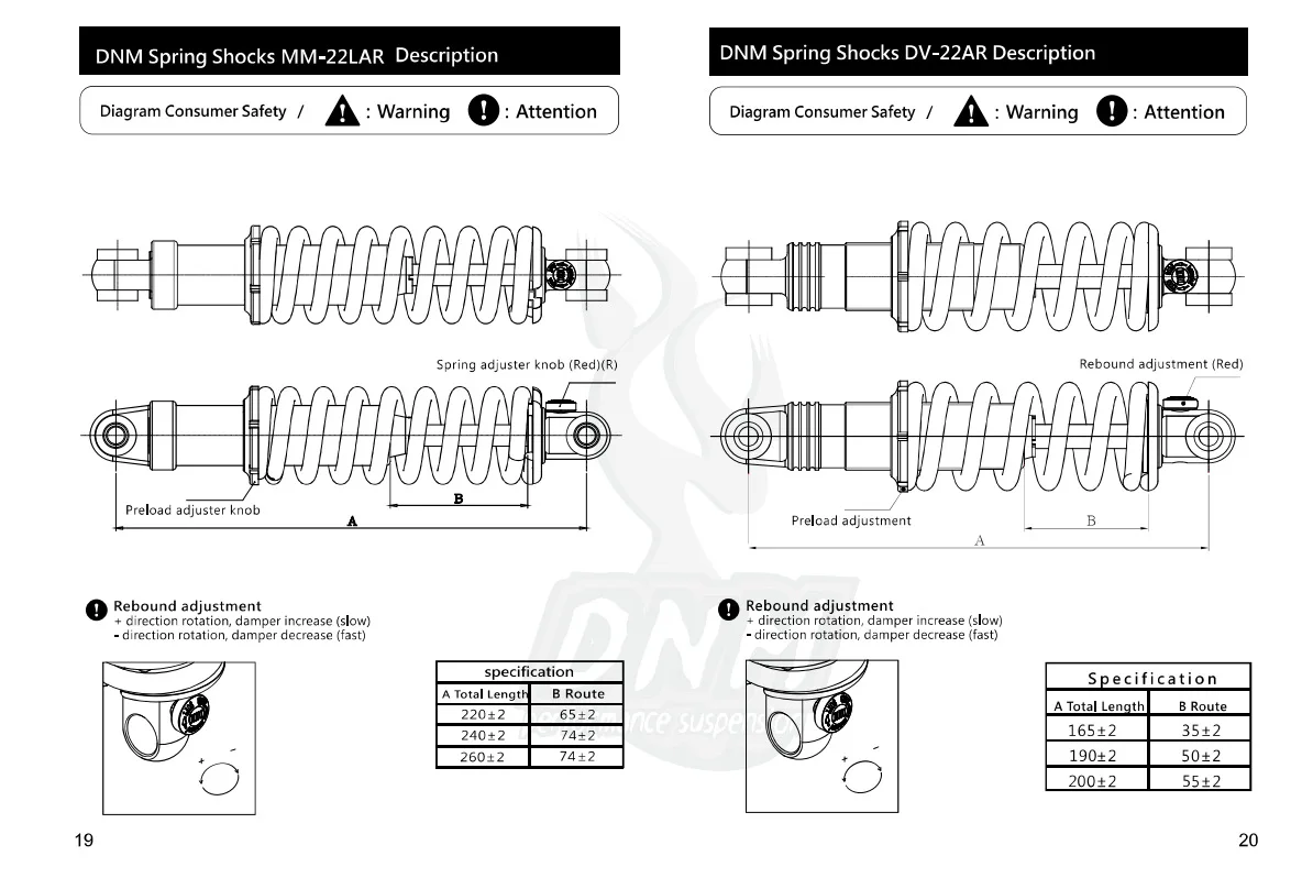 DNM DV-22AR Bike Shock with Damping Adjustment Multi-stage Adjustable ...