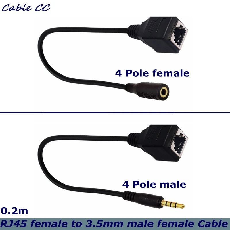 0.2m 4-Pole DC 3.5mm Male and Female Jack TRS Audio to RJ45 Female ...
