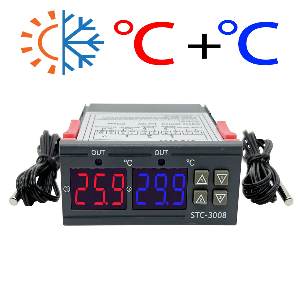 Dual-Digital-STC-3008-Temperature-Controller-Two-Relay-Output-Thermostat-Heater-with-Probe-12V ...