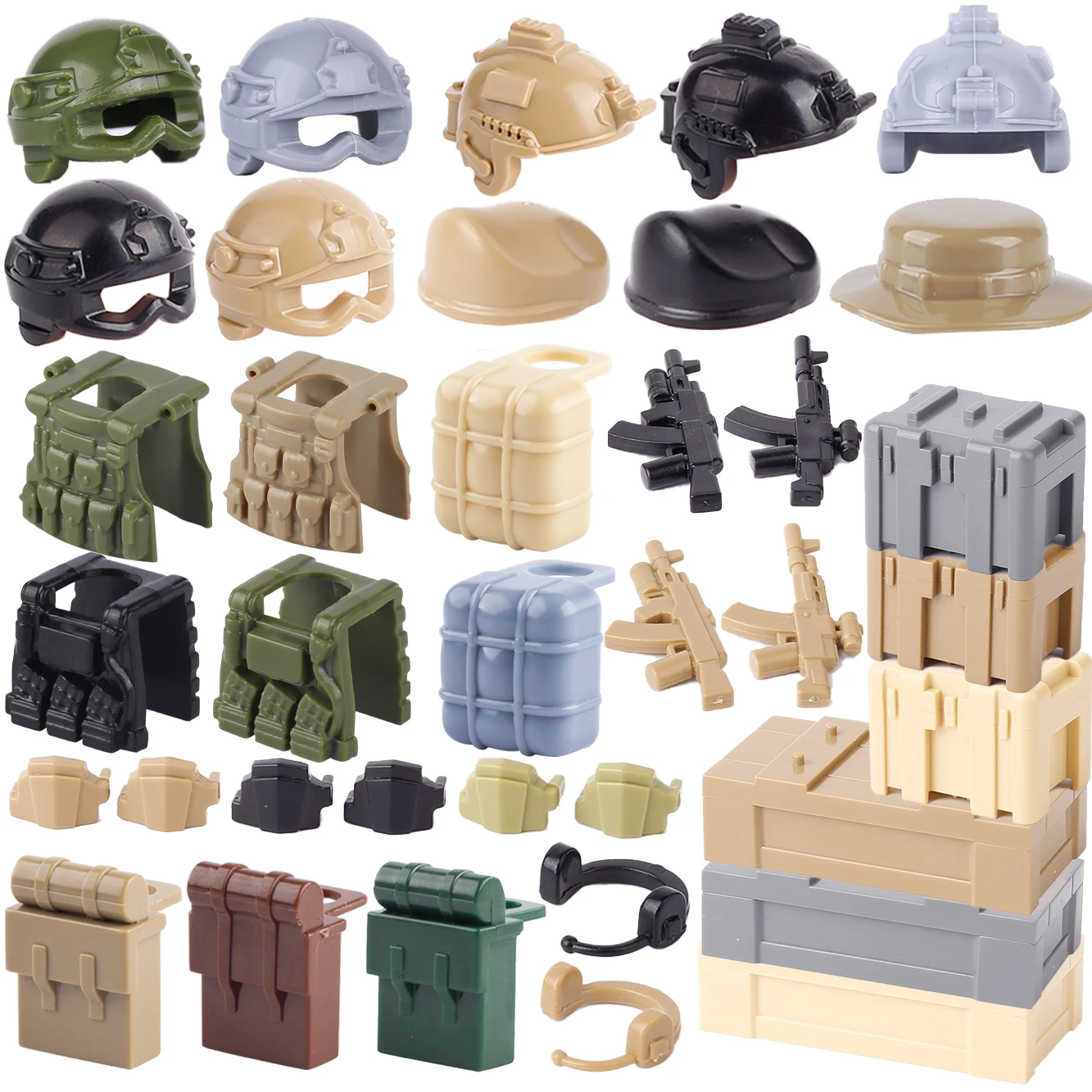 MOC-Military-SWAT-Tactical-Helmets-Building-Blocks-Kit-Headset-Weapons ...