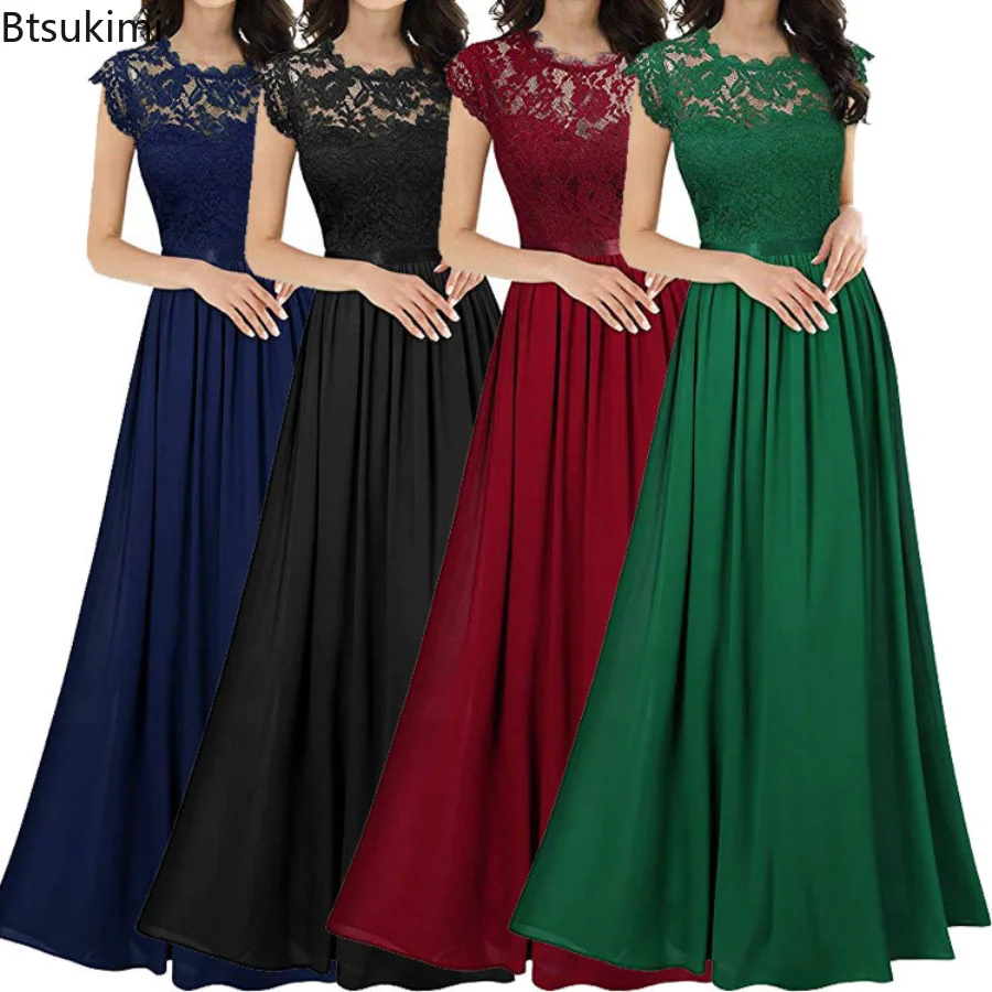 New-2023-Women-s-Elegant-Lace-Long-Dress-A-LINE-O-Neck-Sleeveless-Floor ...
