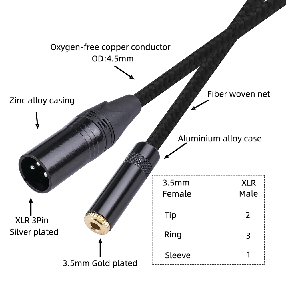 TRS 3.5mm Female to XLR 3 Pin Male Adapter for Cannon Plug Converter ...