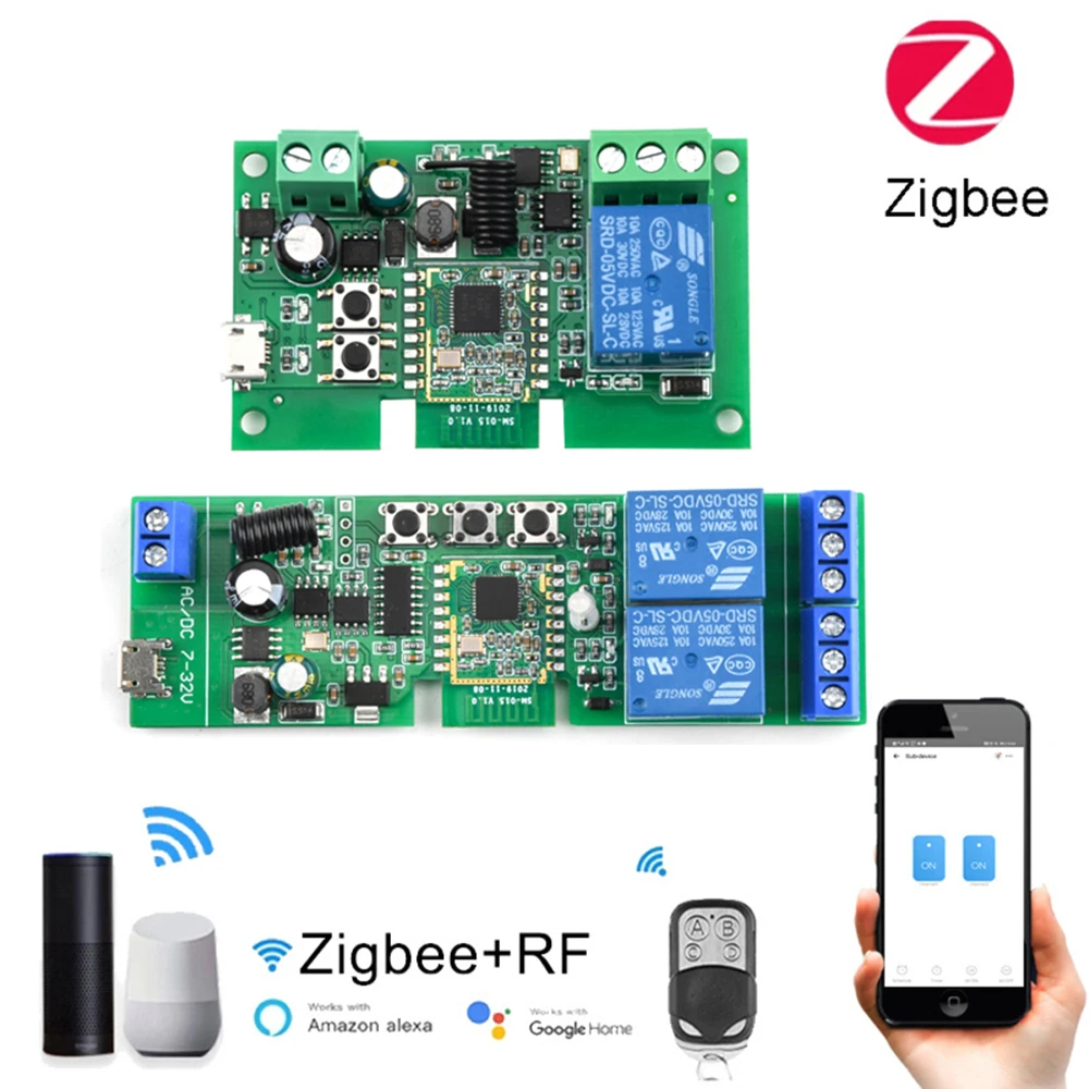 Zigbee Smart Relay Switch Module 1/2 Channel Ac/dc 7-32v Usb 5v Rf/app ...