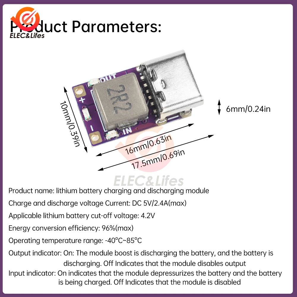 Charge Discharge Integrated Module High Precision DC 5V 2.4A Type-C ...