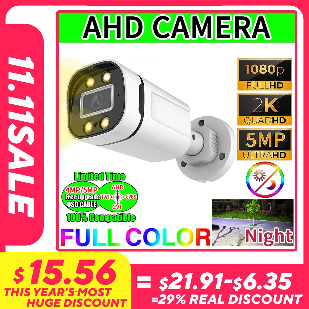 NEW-5MP-24H-Full-Color-Night-Vision-CCTV-AHD-Camera-1080P-4MP-HD-Analog ...