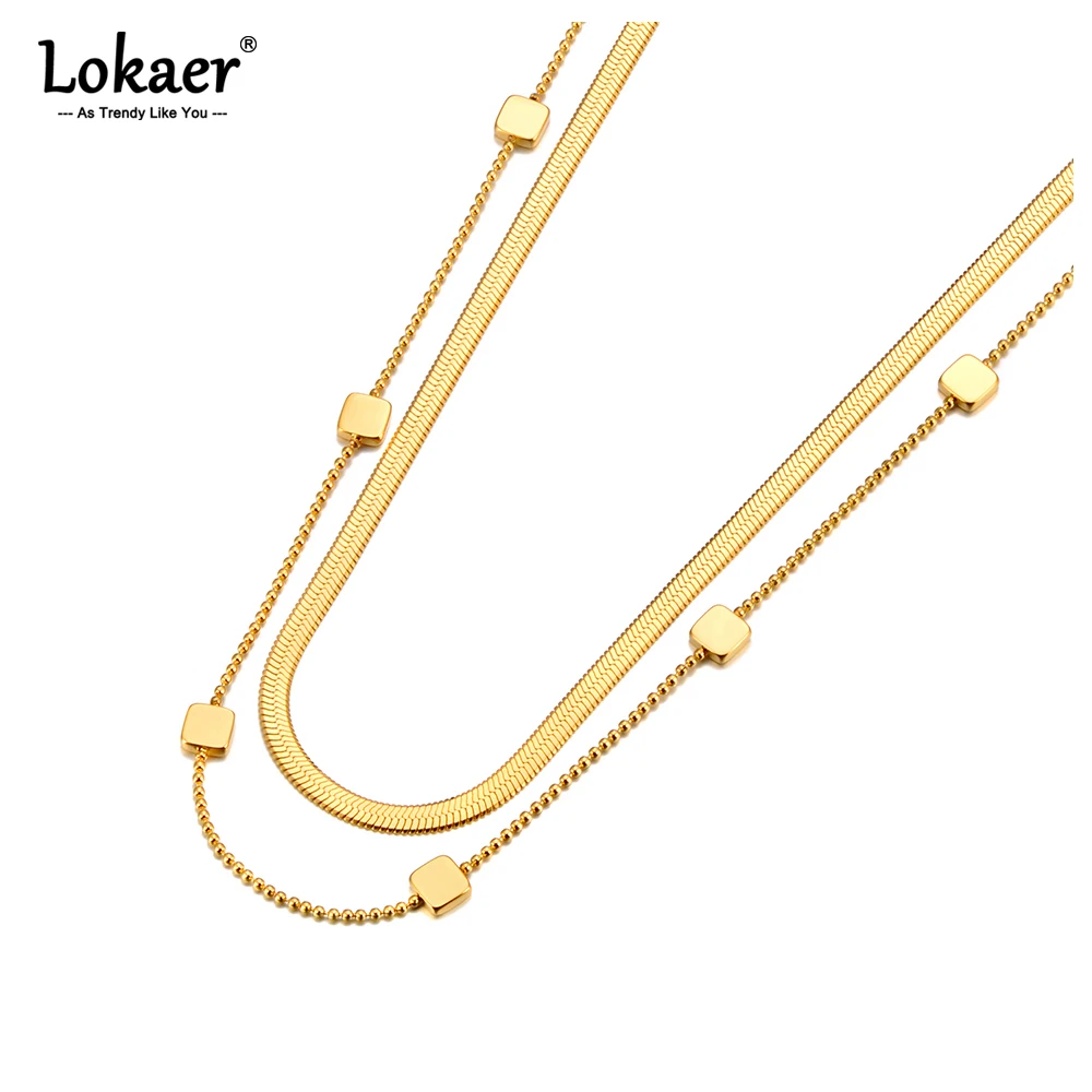 Lokaer-Simple-Jewelry-18K-Gold-Plated-Flat-Snake-Chain-Double-Layer ...