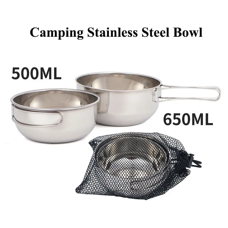 Outdoor-Stainless-Steel-Bowl-Dinnerware-Folding-Handle-Camping-Bowl-Set ...