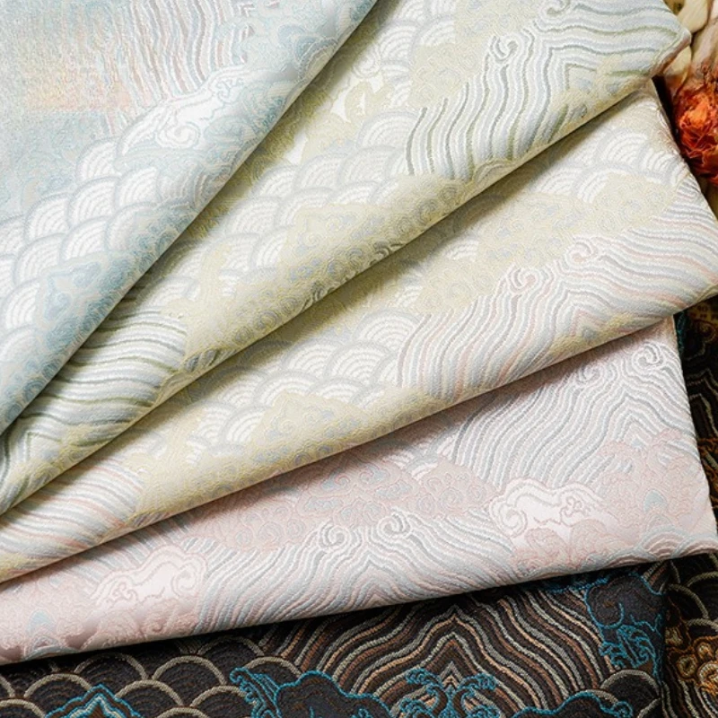 Tela de brocado de canción china, hilo teñido, nube, mar, Jacquard ...