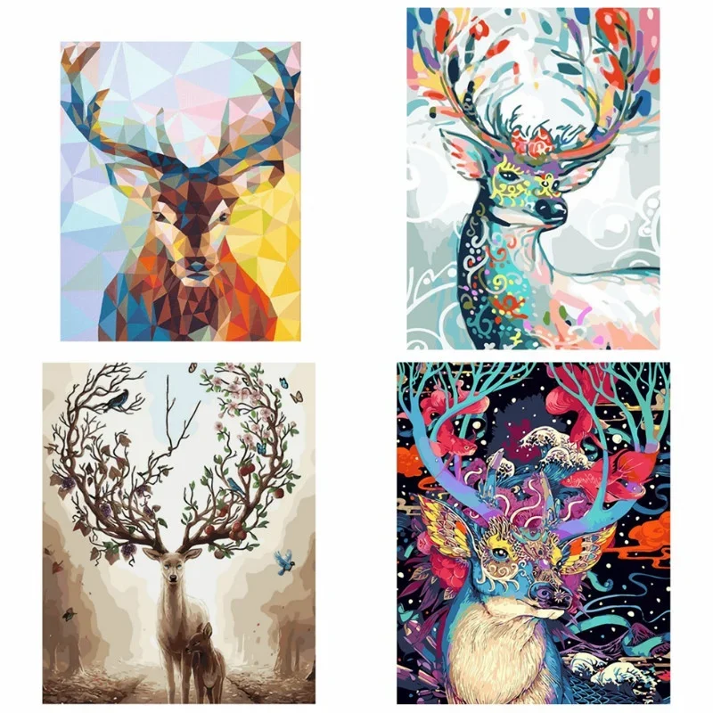 Deer Reindeer Sika DIY Digital Oil Painting By Numbers Paint Drawing ...