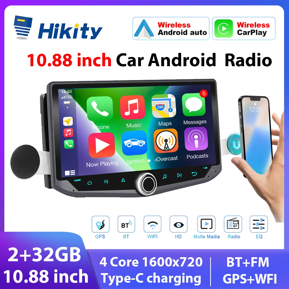 Hikity-2din-10-88-Screen-Universal-Multimedia-Player-With-Magnetic-Phone-Holder-2-32G-Carplay ...