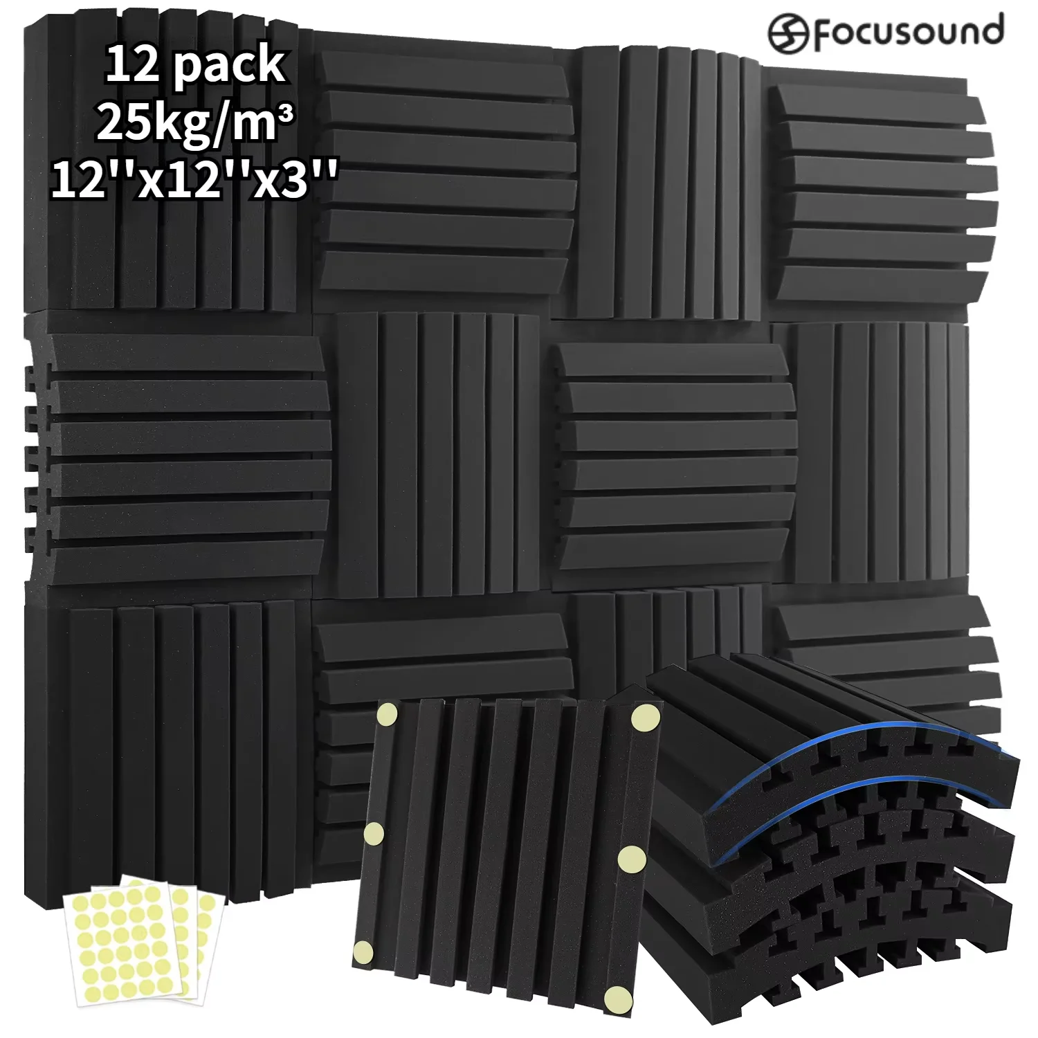 Focusound 25kg/m³ Acoustic Panels Soundproof Foam 12"×12"×3" Sound ...