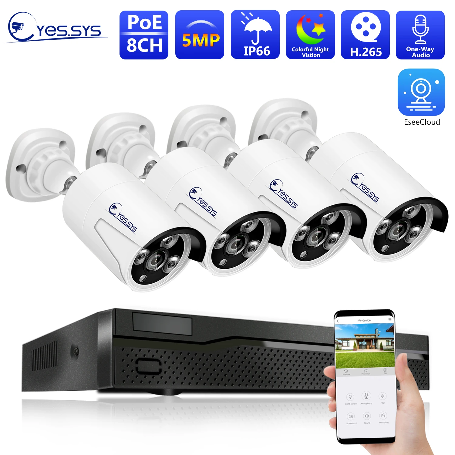 Eyes-sys-4pcs-5MP-HD-POE-Security-Camera-8CH-POE-NVR-Outdoor-Color ...